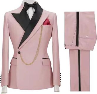 Generic Costume 2 pi&egrave;ces pour homme avec fermoir en m&eacute;tal coupe ajust&eacute;e blazer costume et pantalon ensemble d&eacute;contract&eacute; daffaires mariage smoking, rose, XXL