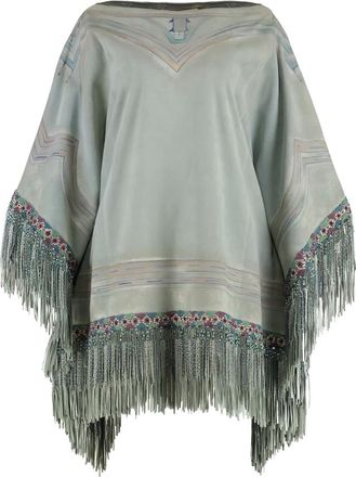 Etro Femme, Vestes, Vert, Taille: ONE Size Frayed Hem Manteau Cape en Cuir