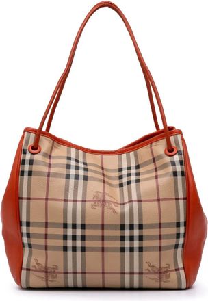 Burberry petit sac à main Canterbury en toile enduite bordée de cuir à motif Haymarket Check (2000-2017) - Marron