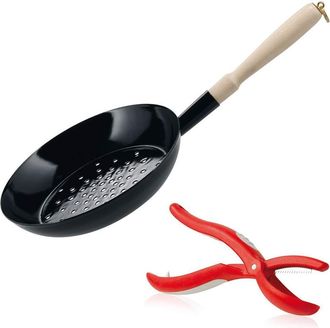 Riess Maronipfanne Nusspfanne Maroniröster Schwarzemaille mit Kelomat Maronischneider Nusschneider