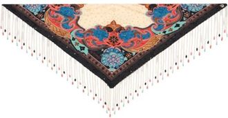 Etro Femme, Accessoires, Multicolore, Taille: ONE Size Foulard en soie avec imprim&eacute; plac&eacute; et franges orn&eacute;es de perles