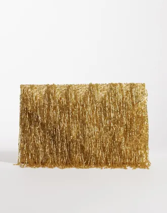 True Decadence Clutch in Gold mit Perlenbesatz und Umschlag-Goldfarben