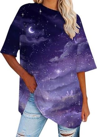 Generic Galaxy T-shirts pour femme, t-shirt d&eacute;t&eacute; basique &agrave; manches courtes, coupe ample, t-shirt d&eacute;contract&eacute;, t-shirt surdimensionn&eacute;, t-shirt de baseball, t-s