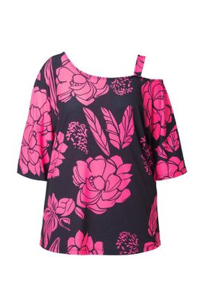 Miamoda T-Shirt T-Shirt oversized Blumen Schulter CutOut