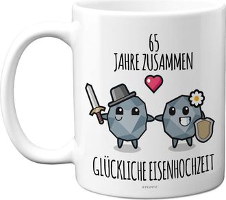 Stuff4 65. Hochzeitstag Jahrestag Jubiläumsgeschenke - 65 Jahre Zusammen Eisen Hochzeit - Hochzeitstag Tasse für Männer Frauen, 325 ml Premium-Keramiktasse, 