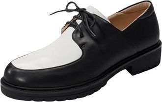 SJJH Chaussures plates &agrave; lacets pour femme - Talon de 3 cm - Capuchon rond en cuir synth&eacute;tique - Semelle en caoutchouc souple pour le quotidien et le trava