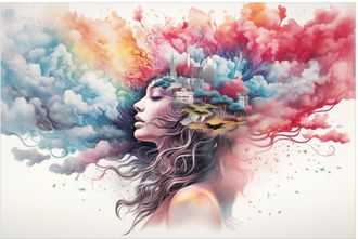 Wallario K&uuml;chenr&uuml;ckwand aus Glas 90 x 60 cm, Motiv: Traumwelten im Kopf | Spritzschutz abwischbar & pflegeleicht