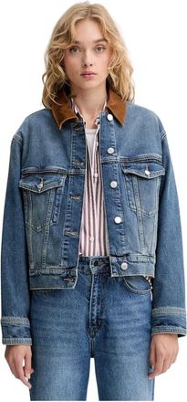Marc O'Polo Femme, Vestes, Bleu, Taille: 42 FR Veste en jean &agrave; col en velours c&ocirc;tel&eacute;