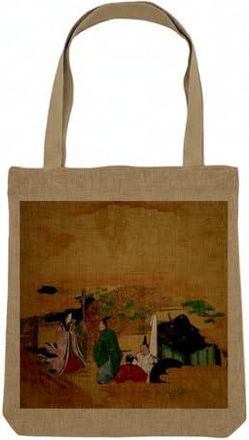 Fabulous Sac Shopping Tote Bag Aspect Lin - Estampe Japonaise 19 Campagne Art D&eacute;licat Original Vintage - Sac de Courses Toile Epaisse 360g Beige Naturel Cabas 