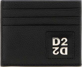Dsquared2 Kartenetui aus schwarzem Rindsleder mit Kontrastlogo