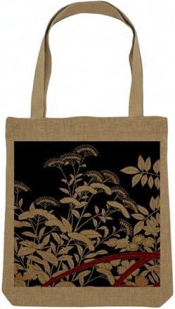 Fabulous Sac Shopping Tote Bag Aspect Lin - Motif Floral Japonais Tissu Kimono Design Minimaliste - Sac de Courses Toile Epaisse 360g Beige Naturel Cabas Port&eacute;