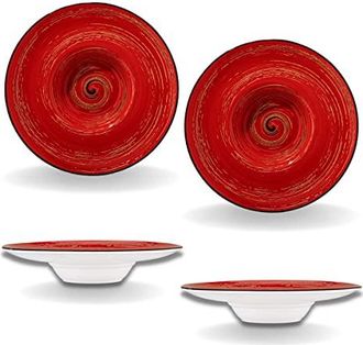 Wilmax England Wilmax - Assiettes creuses SPIRAL - 2 pi&egrave;ces - &Eacute;l&eacute;gantes - Modernes - Durables - Porcelaine &eacute;maill&eacute;e - R&eacute;sistantes aux rayures - Lavables au lave-vais
