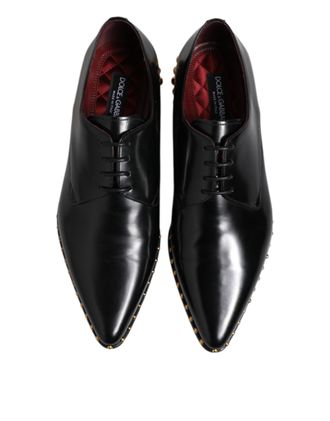 Dolce & Gabbana Black Leather Studded Derby Men Dress Shoes Calfskin