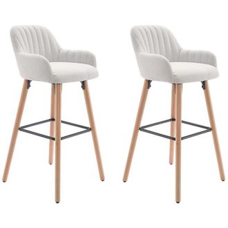 Vente-Unique Vente-unique - Lot de 2 tabourets de bar en tissu et pieds bois de h&ecirc;tre - Cr&egrave;me - eleana