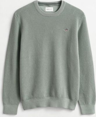 GANT Rundhalspullover mit Bio-Baumwolle und kleiner Flag-Stickerei in