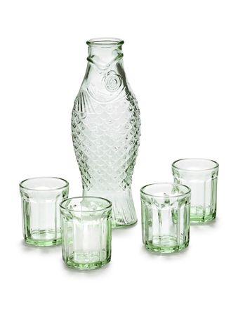 Serax Fish & Fish Glaswaren-Geschenkset mit 1 gr&uuml;ner Karaffe und 4 Gl&auml;sern | Paola Navona Design | gepresste Glaswaren | originelle Geschenkidee f&uuml;r Zuhause