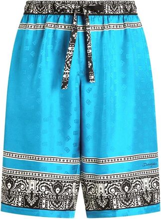 Dolce & Gabbana Homme, Maillots de bain, Bleu, Taille: XL Short en soie &agrave; imprim&eacute; Bandana