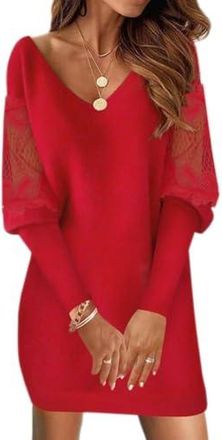 Onsoyours Pull Robe Décontractée À Manches Longues Femme Col Rond Boho Fleurie Mini Robe Élégante Robe Imprimé Lâche Tunique Robe Moulante B Rouge E Rouge XL