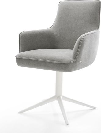 DELIFE Drehstuhl Heira-Flex mit Armlehnen Strukturstoff Soft Grau Fu&szlig;kreuz Wei&szlig; 360&deg; drehbar Wippfunktion Taschenfederkern, Esszimmerst&uuml;hle