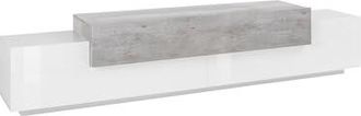 Dmora TV-Schrank Nico, niedriges Wohnzimmer-Sideboard, Fernsehst&auml;nder-Basis, 100 % Made in Italy, 240 x 45 x 52 cm, gl&auml;nzendes Wei&szlig; und Beton