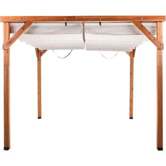 Beliani Pergola de Jardin avec Toile dOmbrage R&eacute;tractable 320 x 380 cm Structure en Bois Beige Villarosa