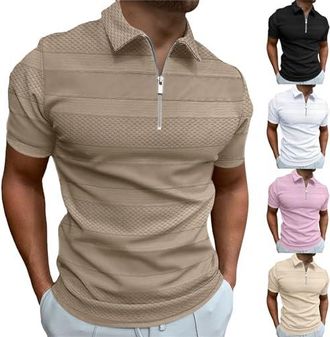 Generic Polo dété à manches courtes en tricot avec fermeture éclair pour homme - Coupe classique, Polos noirs pour hommes, 3XL