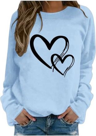 Generic Sweat &agrave; capuche d&eacute;contract&eacute; &agrave; col rond imprim&eacute; pour la Saint-Valentin 2026, bleu clair, XXL