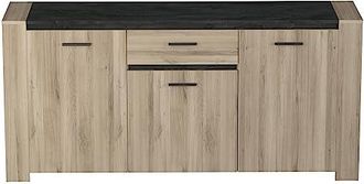 Demeyere Anrichte industriell 3 T&uuml;ren 1 Schublade 2 F&auml;cher Elegant - Farbe: Eiche hell und dunkelgrau geh&auml;mmert - 1856 x 433 x 889 cm, 185,6 x 43,3 x 88,9 cm