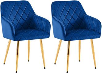 Clp Lot de 2 chaises de salle &agrave; manger Monett velours Bleu fonc&eacute; m&eacute;tal or