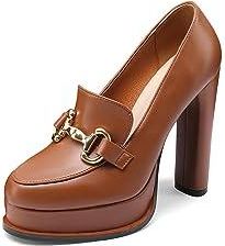 Queen Helena Mocassins à talons hauts élégants avec plateau femme K3246, marron, 40 EU