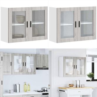 vidaXL Vidaxl - Armoire murale de cuisine avec porte en verre Porto sonoma gris