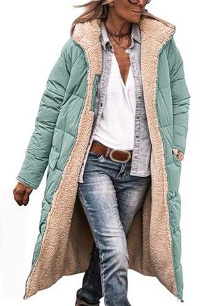 Generic Manteaux dhiver pour femmes, vestes longues doubl&eacute;es en polaire, vestes doubl&eacute;es en sherpa tendance 2025 avec capuche, parka r&eacute;versible et poches chau