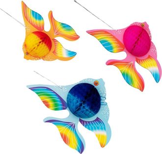 PartyKindom 3 Stück Teiliges Papierfisch Honigwaben Deko Bunte Hängende Partydekoration für Restaurant Tropisches Design Wiederverwendbar Lebhafte Tisch und Raumg