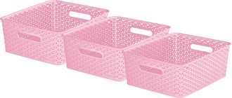 Curver My Style Aufbewahrungskörbe, Rattan-Effekt, 3 Stück, für Küche, Wohnzimmer, Badezimmer, Schlafzimmer, mittelgroß, rechteckig, 13 l, Rosa