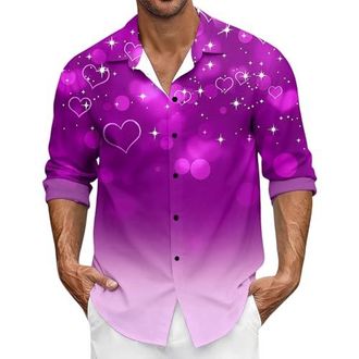 Generic Chemise &agrave; manches longues pour la Saint-Valentin 2026 avec imprim&eacute; coeur pour une tenue d&eacute;contract&eacute;e et &eacute;l&eacute;gante avec coupe moderne et tissu confortab
