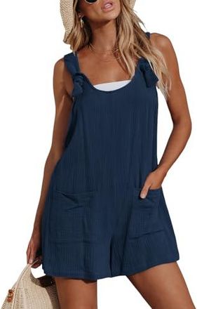 Cupshe Salopette courte pour femme avec col rond et poches, noir fonc&eacute;, M