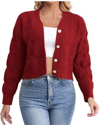 Generic 2026 Printemps Femmes Automne et Hiver Style Cardigan Tricot Manches Longues Cardigan Pull Veste, Rouge, XL
