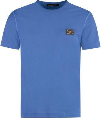 Dolce & Gabbana Homme, Tops, Bleu, Taille: XL T-shirt en coton &agrave; col rond