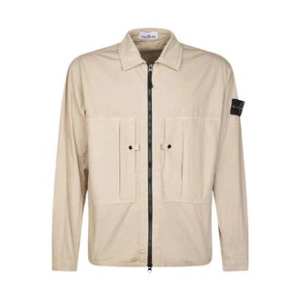 Stone Island Homme, Vestes, Beige, Taille: M Logo Patch Jacket