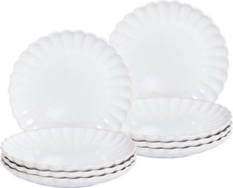 Beliani Dessertteller 8er Set Cremewei&szlig; Steinzeug u. Kaolin Rund Geriffelt Handgefertigt Retro Kleiner Teller Geschirr Essgeschirr K&uuml;che Esszimmer