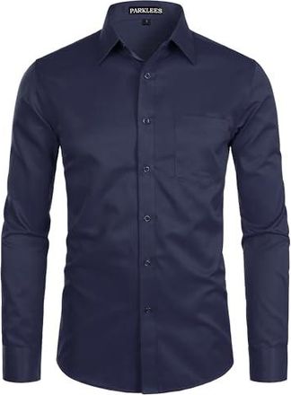 PARKLEES Chemise à manches longues pour homme - Coupe ajustée - Style décontracté - Avec poche, bleu marine, XL