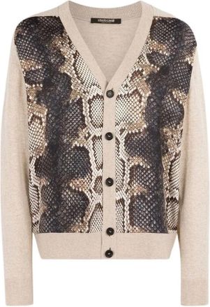Roberto Cavalli Python-Print Woll-Cardigan mit V-Ausschnitt - - Knitwear - Herren - Mehrfarbig - XL