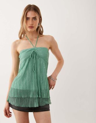 Motel Cutie - Longline-Oberteil in T&uuml;rkis mit Neckholder-Blau