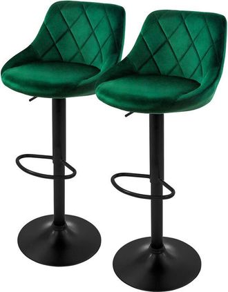 ML Design ML-Design Barhocker 2er Set, Bezug aus Samt, Gr&uuml;n, Gepolsterter Barstuhl mit R&uuml;ckenlehne und Fu&szlig;st&uuml;tze, Tresenhocker h&ouml;henverstellbar 62-82 cm, 360&deg;