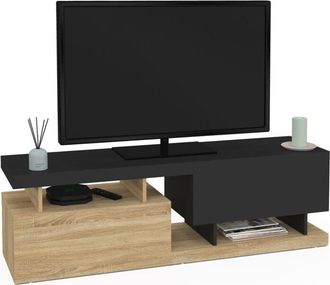 IDMarket Meuble TV 140 cm ANGULO 2 portes effet bois et noir