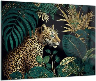 Arttor Bilder auf Glas Leopard Dschungel Tropisch Glasbild 70x50cm Wandbilder Dekoration Wohnzimmer Schlafzimmer K&uuml;che Deko Klein Wanddeko Bild im Glas Wand 
