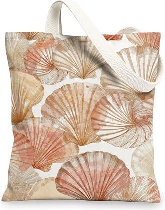 Generic Sacs fourre-tout en toile avec imprimé coquillage, motif coquillage de plage chic, sacs dépicerie réutilisables, vintage, légers et lavables, sacs en 