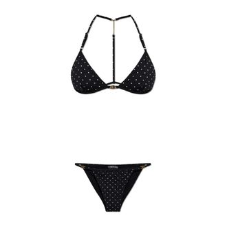 Tom Ford Gepunkteter Triangel-Bikini mit T-Detail - - Swimwear - Damen - Schwarzk - XS