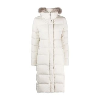Moorer Ivory Daunengef&uuml;tterter Gepolsterter Mantel mit Kunstpelzbesatz - - Coats - Damen - Beige - 2XS