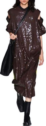 Bottega Veneta Brown & Green Sequin Runway Dress Size S